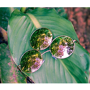 Trippy Lights Third Eye Sunglasses, Emerald Green with Pink Reflective Lens