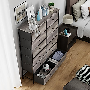 Arlopu 12-Drawer Dresser, 35.2’‘ Widened 6-Layer Fabric Storage Tower w/Textured Print Fabric Bins, Tall Chest Organizer Unit for Living Room, Hallway, Nursery, Closets, Adjustable Feetpad