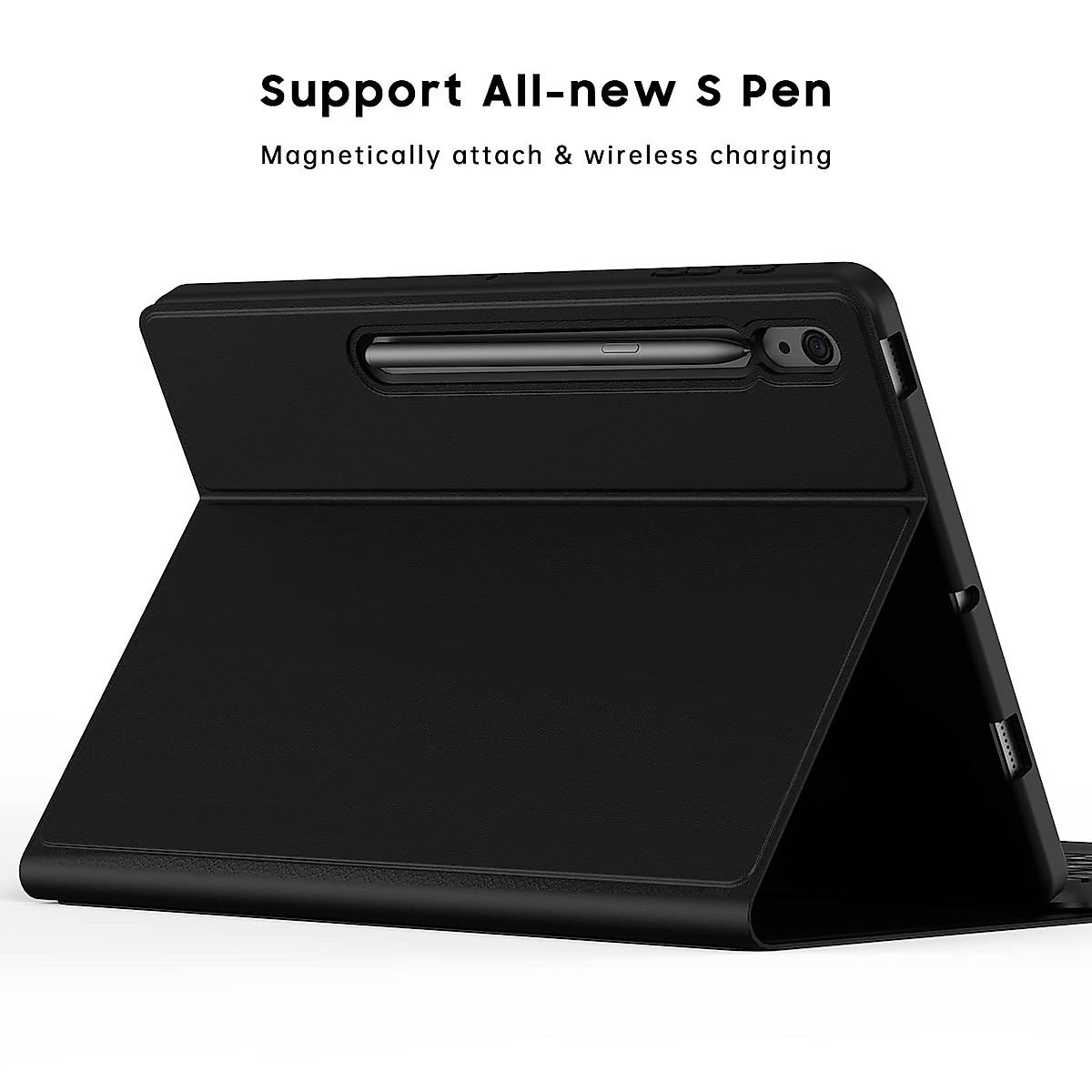 For Samsung Galaxy Tab S7 FE / S7 Plus /S8+ 12.4 inch Case with Keyboard - Smart Detachable Wireless Touchpad Tablet Keyboard Cover - Tab S7 FE 2021/ S7+ 2020/S8+ Keyboard Case with S Pen Holder Black