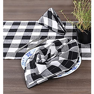 Cloth Dinner Napkins, Cloth Napkins Set of 4 Hemmed, Check Napkins, Napkin Cloth Washable, Buffalo Check Napkins Cloth Washable, Fall Cloth Napkins, Napkins Mitered Corner - 18x18 Inch - Black White