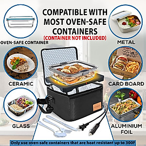 Forabest Portable Microwave Food Warmer - 12V/24V,110V/220V Fast Heating Portable Food Warmer Lunch Box, Personal Portable Oven Electric Lunch Box for Reheating Food in Car, Truck, Camping, Work