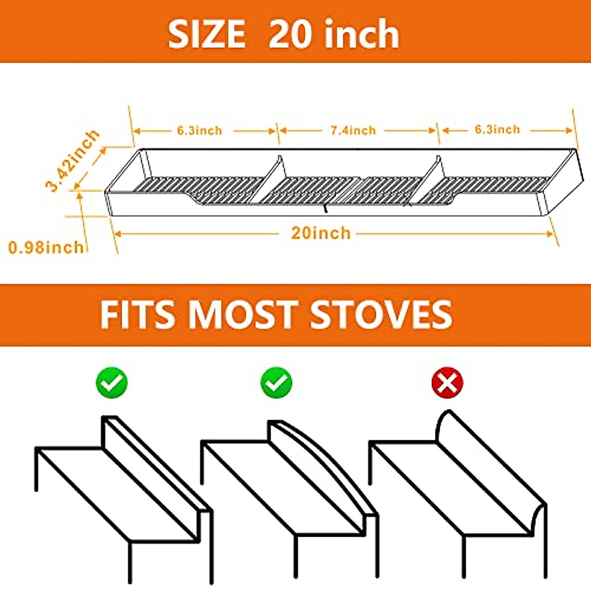 AWOKE Stove Top Shelf 20 Inch - Silicone Magnetic Shelf Over the Stove - 3 Functional Partitions Kitchen Spice Rack Organizer (Black)
