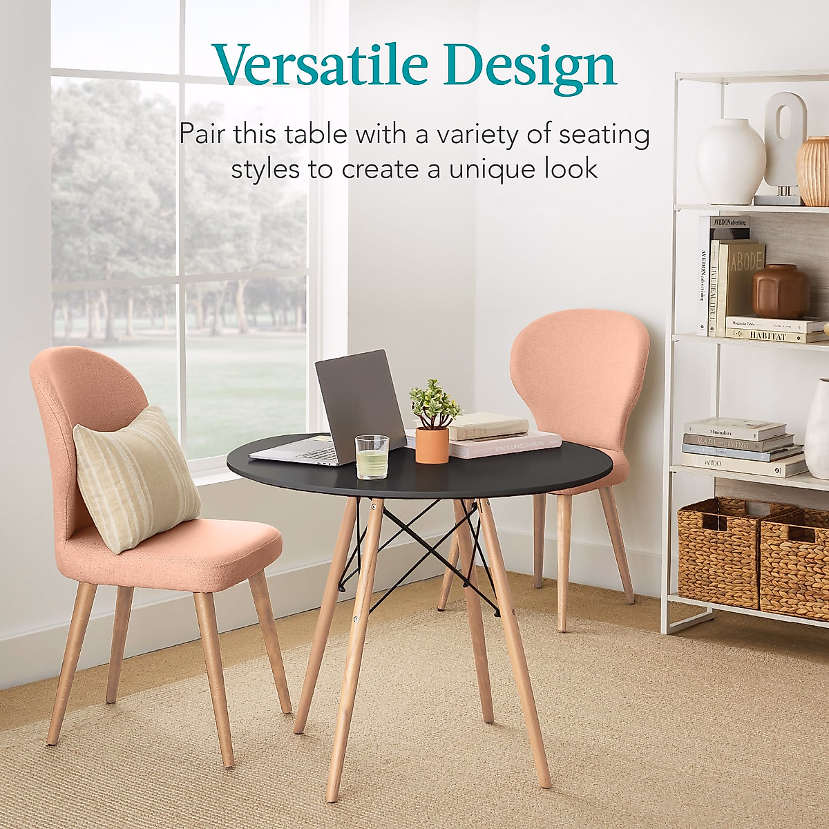 Best Choice Products 35.5in Round Dining Table, Compact Mid-Century Modern Table for 2-4, Home, Kitchen, Apartment w/Beech Wood Legs, Metal Frame - Black