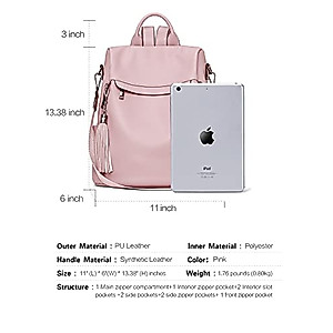 Telena Backpack Purse for Women, PU Leather Anti Theft Travel Backpack Purse Shoulder Bags with Tassel Pure Pink