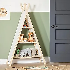 South Shore Sweedi Teepee 3 tier Shelving Unit-Natural Cotton and Pine