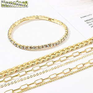Nanafast 4-6PCS Ankle Bracelets Set for Women Gold Boho Beach Anklet Chain Adjustable Foot Jewelry Extremely Simple Style-4PCS
