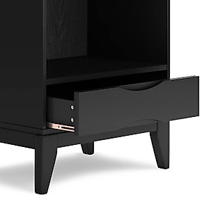 SIMPLIHOME Harper SOLID HARDWOOD 24 Inch Wide Mid Century Modern Bookcase with Storage in Black, For the Living Room, Study Room and Office