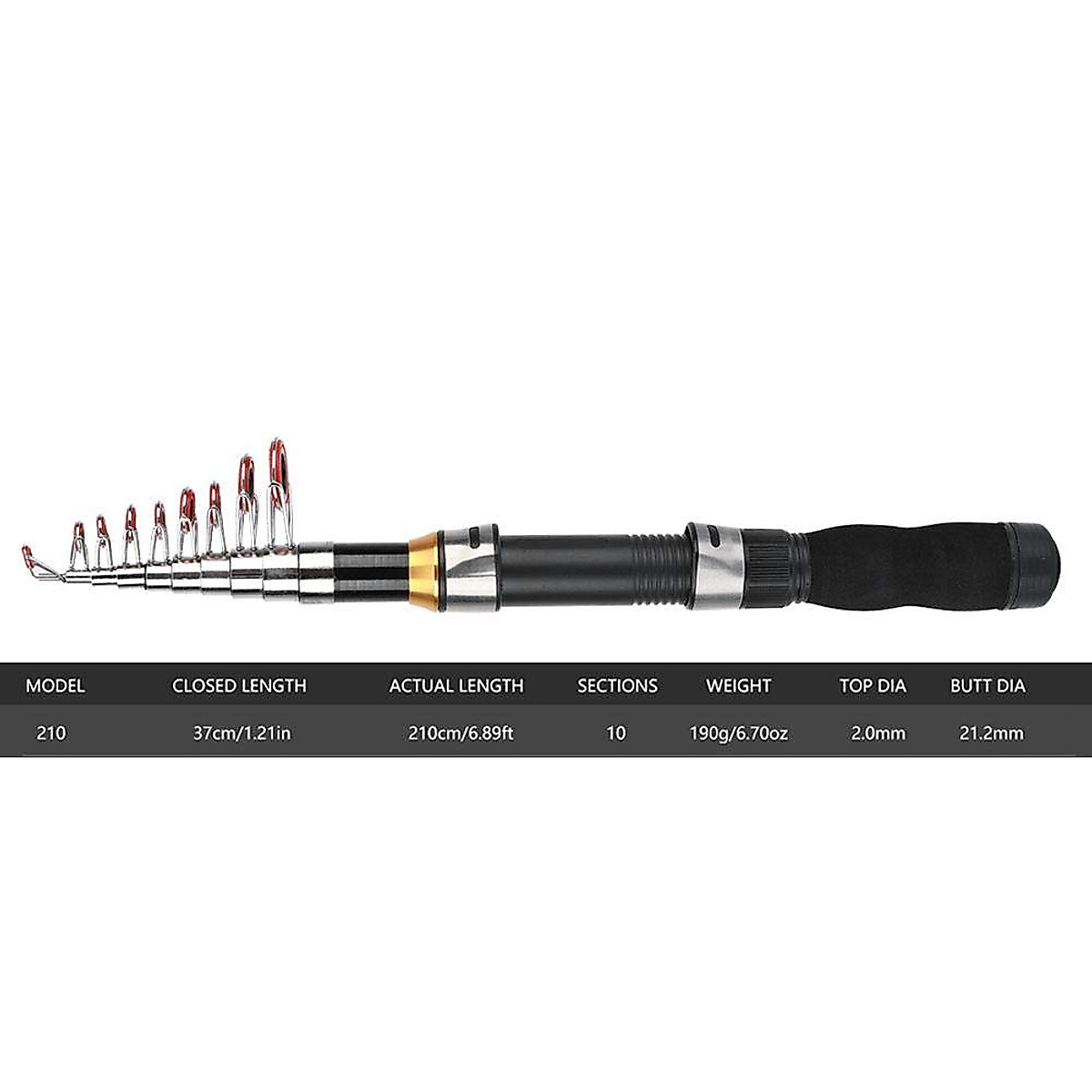Alomejor Fishing Rod Portable Small Short Sea Pole Mini Sea Fishing Tools Telescopic Fishing Rod for Travel Seawater Freshwater Bass Trout Fishing(2.1m)