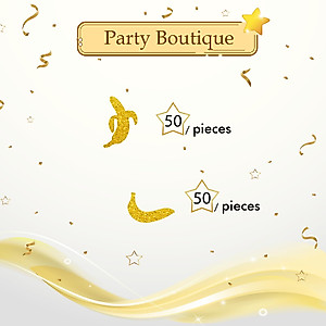 100pcs Banana Confetti, Gold Glitter Banana Table Confetti for Baby Shower, Banana Paper Scatters, First Birthday/Tropical Party Table Decoration