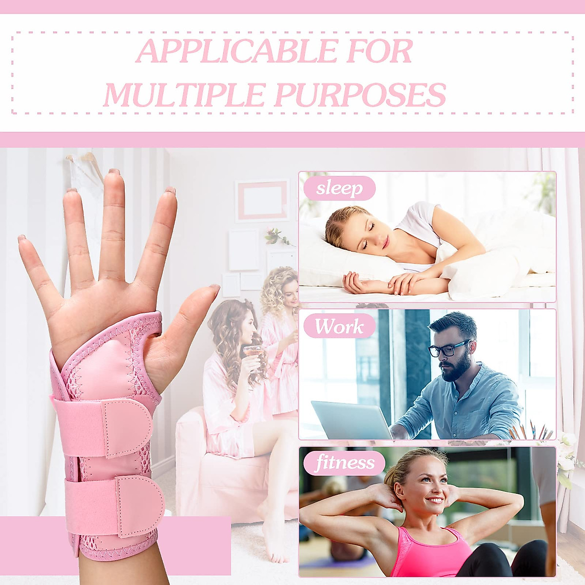 2 Pieces Wrist Brace Carpal Tunnel for Men Women Arthritis Wrist Brace Protector Night Sleep Removable Wrist Support Carpal Tunnel for Helping People Have a Better Sleep(Small/Medium,Pink)