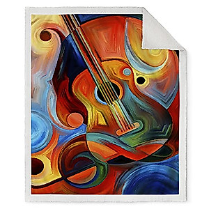 Guitar Throw Blanket for Kids Adult - Colourful Guitar Fleece Blankets Cozy Soft Warm Guitar Print Sherpa Throw Blanket for Bed Bedroom Living Room Decor 50"x60"
