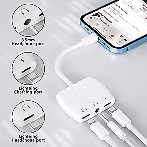 Lightning to 3.5mm Headphone Jack Audio Adapter,iPhone to 3.5mm Earphone Splitter Adapter with Charging Port,iPhone to aux adapter,Compatible With iPhone 13/12/11/X/8/8/7,Support Newest iOS 15