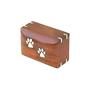 SUPER QUALITY HANDICRAFTS INDIA Wooden Brass Paw Print Urns For Pet Ashes | Wood Cremation Urns For Cat and Dog Ashes | Decorative Urns | Funeral Urns | Keepsake Box