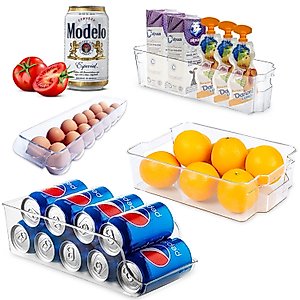 Refrigerator Organizer Bins – 4 Pcs Clear Storage Bins for Fridge, Freezer, Cabinets Pantry Storage Basket with Handles for Kitchen Organization and Storage – Stackable Bathroom Organizer ALORA