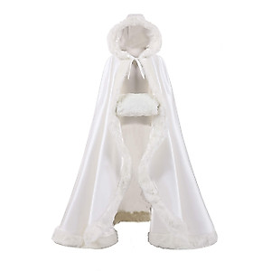 WOWBRIDAL Women's 57in Bridal Cape Wedding Cloak With Hand Muff Floor-length (White)