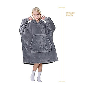 huayoute Oversized Blanket Hoodie Kids Wearable Blanket Sweatshirt for Teens Boys Girls,Super Soft Warm and Cozy Hooded Blanket Thick Flannel Blanket with Sleeves and Giant Pocket(Grey