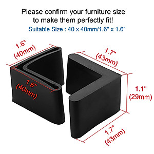 uxcell Rubber L Shaped Angle Iron Leg Foot Cover Cap 40mm x 40mm 5pcs Black