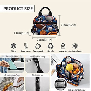 Rnyleeg Fire American Football Backpack 3 Piece Set School Bag Bookbag with Insulated Lunch Box And Pencil Case Set for Boys Girls,One Size