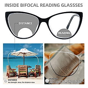SOPHILY Cateye Bifocal Reading Glasses for Women Men, Funky Bi-focal Womens Readers Clear Top Blue Light Blocking Eyglasses,Black Frame +2.00