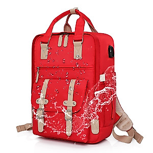 koculemi Laptop Backpack For Women, Travel Backpack Purse For 15.6 Inch Laptop with USB Charging Port, Water Resistant School Backpack Casual Hiking Daypack for Office/Teacher/Work (Red)