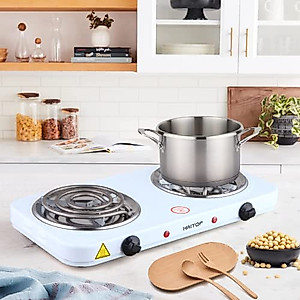 HAITOP Countertop Burner Electric Double Burners 2000 Watts Electric Hot Plate Temperature Controls Power Indicator Lights Easy to Clean