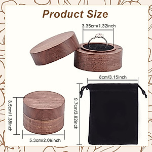 FINGERINSPIRE Walnut Wooden Engagement Ring Box 2.1x1.4inch Black Velvet Lining Round Magnetic Buckle Design Jewelry Ring Box Wood Ring Box for Proposal Wedding Ring Storage（Come with a Velvet Bag）