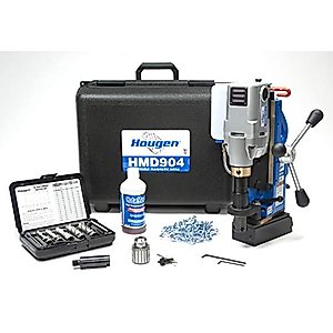 Hougen HMD904S 115-Volt Swivel Base Magnetic Drill Fabricator's Kit with Integrated Coolant Bottle Plus 1/2" Drill Chuck, Adapter, and 12002 Rotabroach Cutter Kit