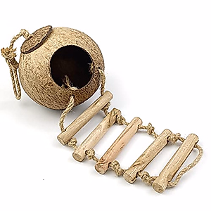 Gecko Coconut Hide Habitat Crested Gecko Cage Accessories Leopard Gecko Climbing Hide Cave Reptile Lizard Ladder Bird Nesting House Hideouts Cave Habitat for Gecko, Reptiles, Lizards, Amphibians