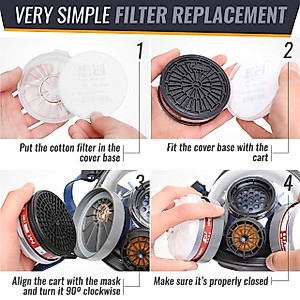 Replaceable Filter Cartridges Set - P-A-1 LDY3 Dual Respirator Filters - Fits Full Face Masks 80mm - 4 Carbon Filter Cartridges, 4 Cotton Filters, 4 Filter Covers. (4 Sets)