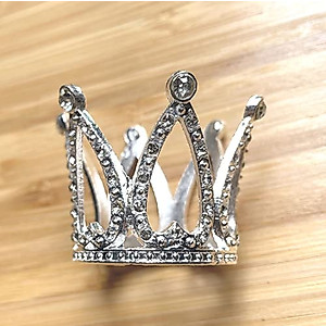 JORCEDI Mini Crown Princess Topper Rhinestone Tiara Ornaments Cake Decorating For Baby Shower Birthday Wedding Christmas Theme Party Photo Prop Silver