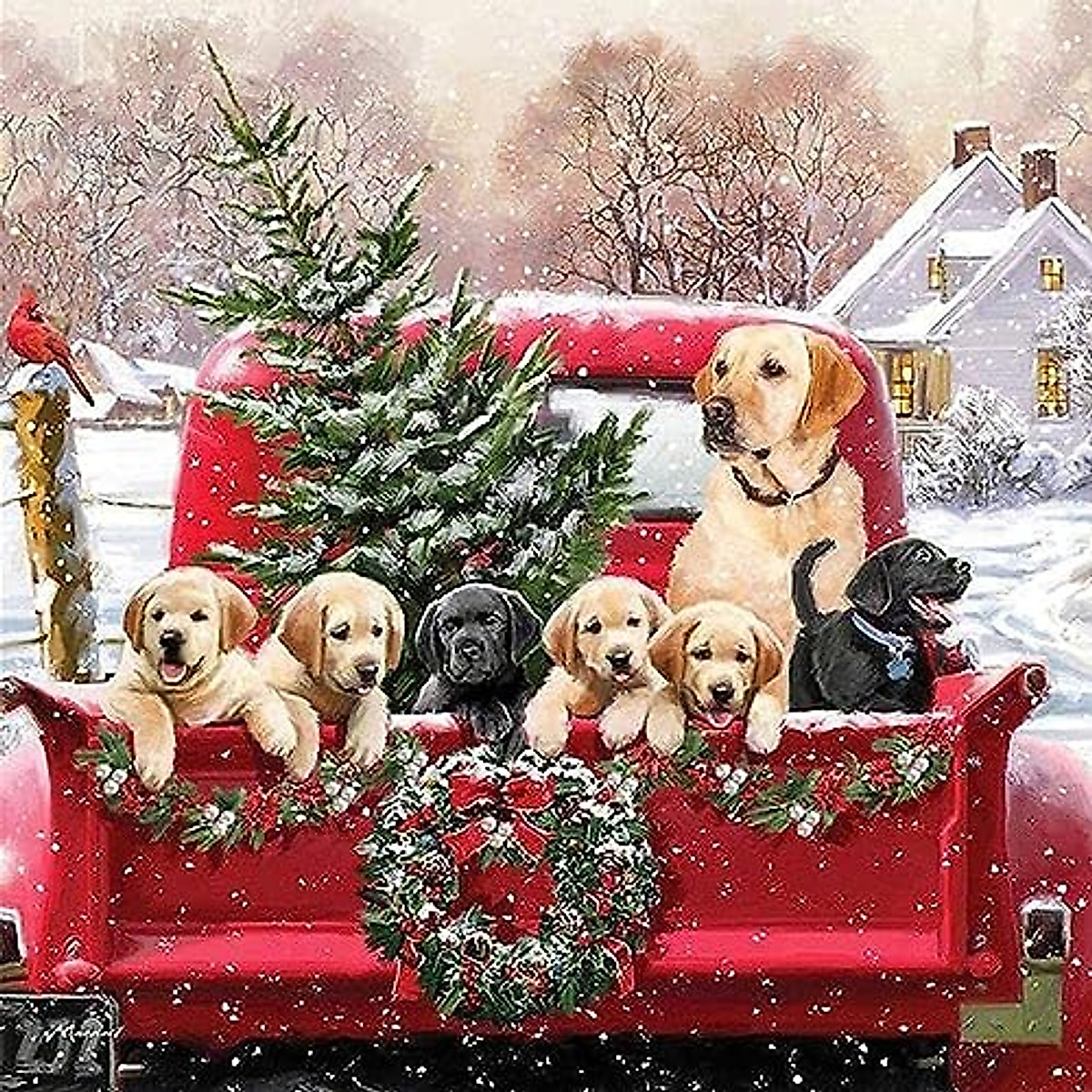Christmas Truck Stamped Cross Stitch Kits - Dog Counted Cross Stitch Kits for Beginners Adults Needlepoint Cross-Stitch Patterns Dimensions Needlecrafts Embroidery Kits Arts and Crafts