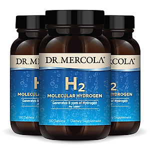 Dr. Mercola H2 Molecular Hydrogen, 90 Servings (90 Tablets), Dietary Supplement, Supports Brain Health and Cognitive Function, Non GMO