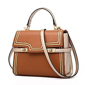 Leather Crossbody Handbags for Women, Cowhide Ladies Top Handle Bags with Adjustable Shoulder Strap (Brown)