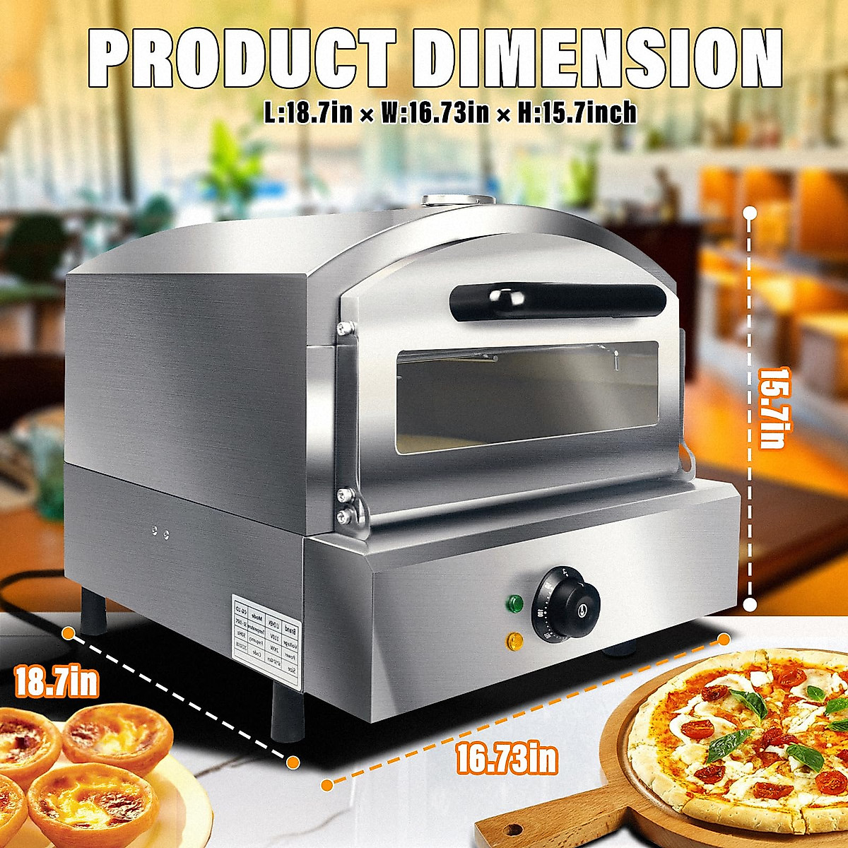 Portable Pizza Oven |Countertop Electric Pizza Maker |Outdoor Pizza Grill|Stainless Steel 1800W Power|Double Layer with 14in Pizza Stone|For Commercial&Kitchen|
