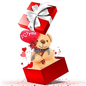 Valentine's Day Gifts Plush Stuffed Animal Plush Bear Toy Plush Bear with Heart Rose for Girlfriend, Boyfriend Funny Plush Gift for Wife Husband-Birthday Anniversary & Wedding Gifts, Brown, 7 inches