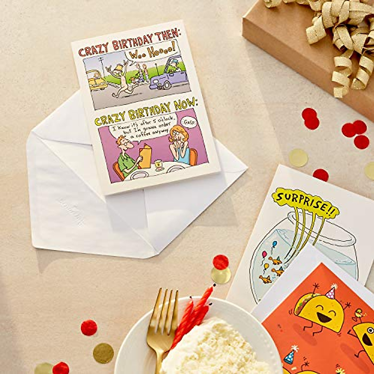 Hallmark Shoebox Funny Birthday Cards Assortment, 12 Cards with Envelopes (Tacos, Goldfish, Bulldog)