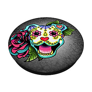 Smiling Pitbull in White - Day of the Dead Sugar Skull Dog PopSockets PopGrip: Swappable Grip for Phones & Tablets