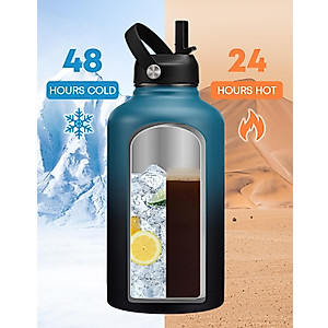 64 OZ Insulated Water Bottles with Straw - Waterbottle Carrier with Strap, Protective Boot & Paracord Handle, Stainless Steel Water Flask Canteen