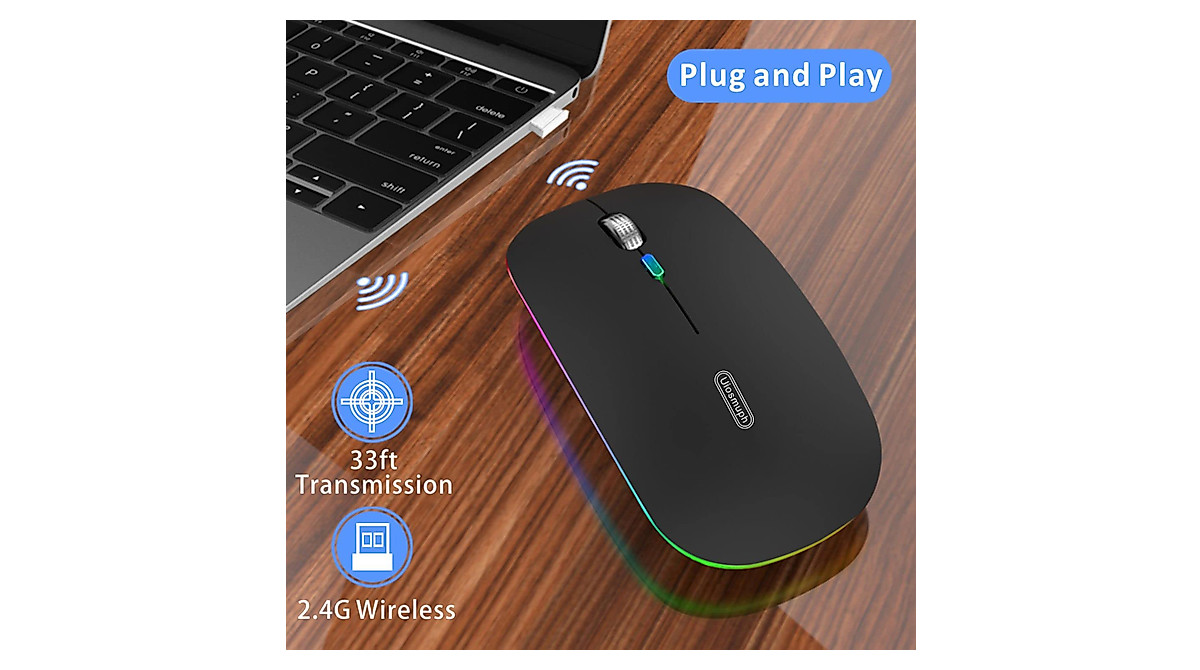 Uiosmuph LED Wireless Mouse: Slim, Rechargeable & Silent