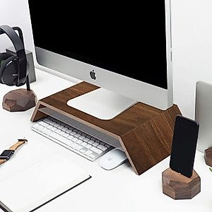 Aothia Monitor Stand Riser, Solid Wood Desktop Stands for Laptop Computer/TV/PC/Printers, Perfect Desk Shelf Organizer with Underneath Storage for Office Accessories(Black Walnut)
