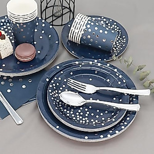 175Pcs Blue and Silver Party Decorations - Blue Plates and Napkins Party Supplies, Blue Silver Plates Severs 25, Blue Disposable Plates for Birthday Party Baby Shower Decorations