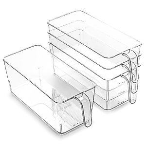 BINO l Plastic Storage Bins l THE HOLDER COLLECTION l 4-Pack, Medium Multi-Use Clear Containers for Organizing with Built-in Handles l Pantry Organization & Storage l Kitchen Organizer l Storage Bins
