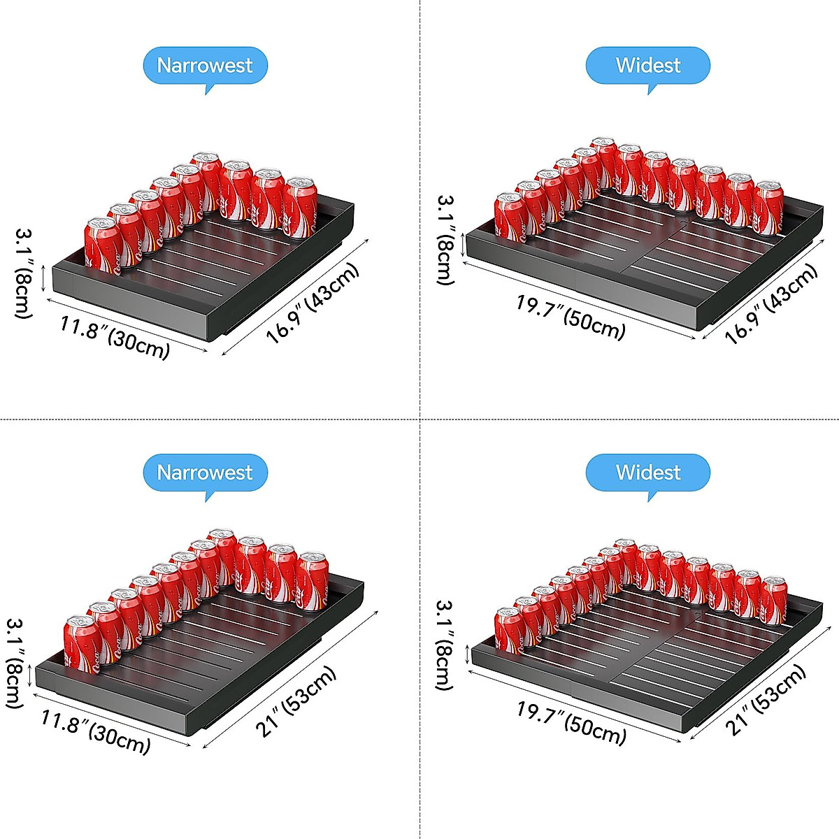 Pull out Cabinet Organizer, Expandable(11.7"-19.7") Heavy Duty Slide out Drawer Fixed with Adhesive Nano Film for Pots, Roll out Shelf Storage for Kitchen Cabinet Organization, Pantry, Bathroom