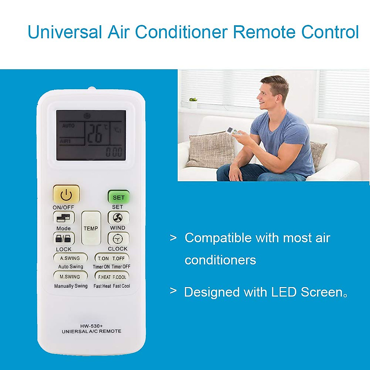 Tihebeyan Universal Air Conditioner Remote Control, Remote Control Replacement for Gree Midea LG Sharp Haier Toshiba Samsung Air Conditioning