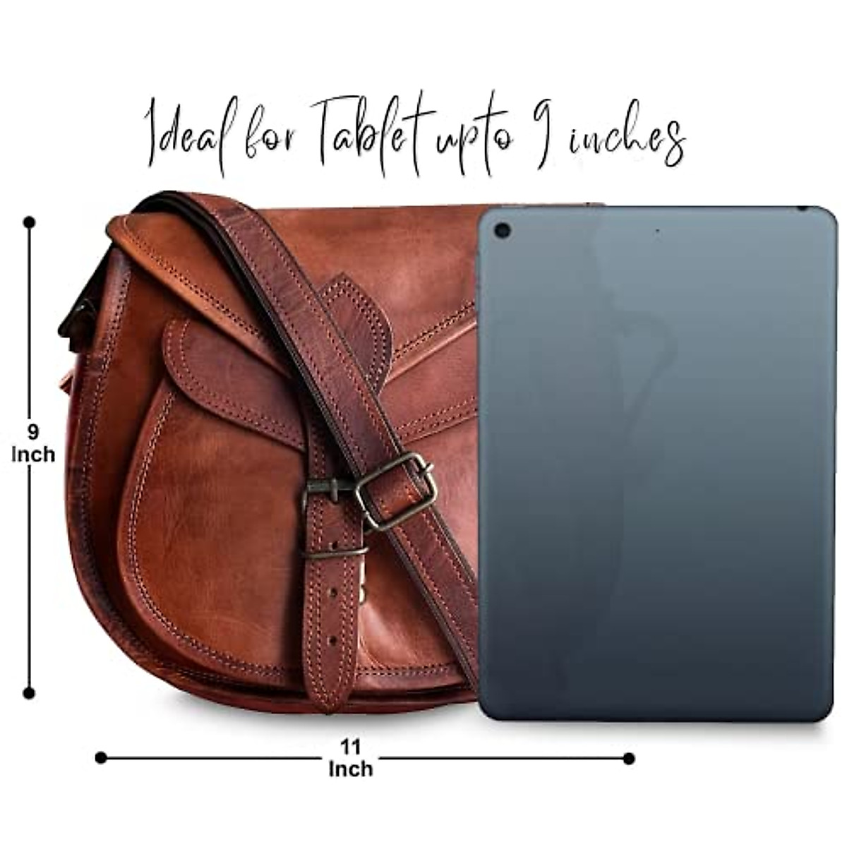 RUSTIC TOWN 11 inch Small Brown Leather Crossbody Satchel Bag Vintage Purses Handbags for Women