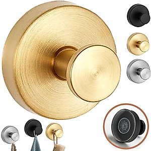 2024 Upgraded Luxe Hold No-Drill Hooks - Suction Cup Hooks Stainless Steel Waterproof Suction Cup Hooks for Shower/Bathroom/Hanging Towels/Mounting on Glass Shower Doors/Tile/Mirrors (4, Gold)