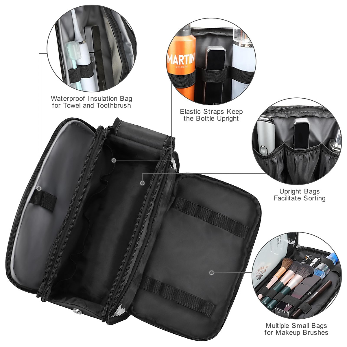 GANIBAGS Toiletry Bag for Men, Travel Organizer Leather Dopp Kit Water-resistant Shaving Bag for Toiletries Accessories… (Black)