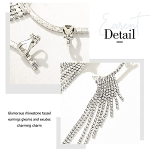 Earent Tassel Rhinestone Earrings Dangling Silver Long Chandelier Fringe Earring Sparkly Statement Dangle Drop Earrings Party Jewelry for Women