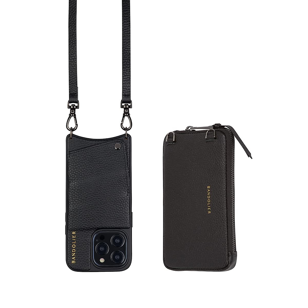 Bandolier Emma Crossbody Phone Case and Expanded Zip Pouch Set - for iPhone 14 Pro Max - Black/Pewter