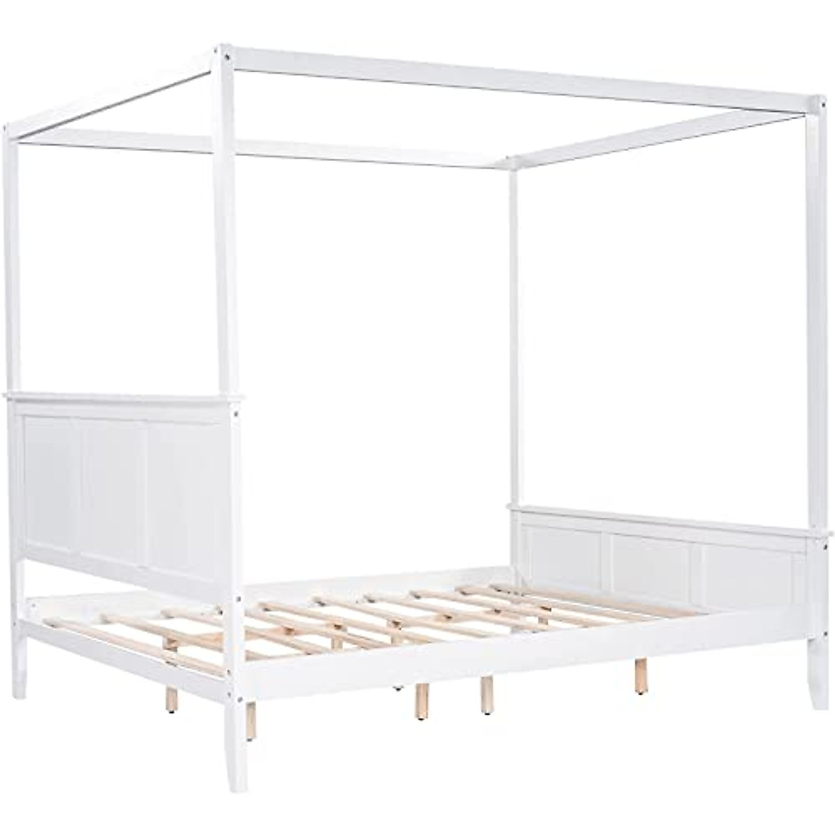 CITYLIGHT Canopy Bed with Headboard & Footboard,Wooden Canopy Bed Frame Queen , Queen Platform Bed Frame with Slat Support Legs for Teens Adults, No Box Spring Needed (Queen ,White)